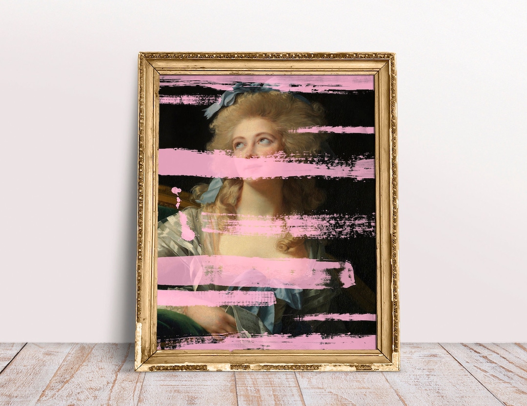 Pink Defaced Vintage Portrait Madame Grand, Alter Art Print, Rococo ...