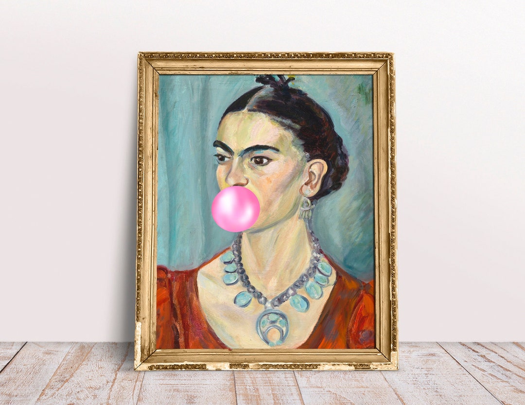 Frida Kahlo by Magda Pach With Pink Bubble Gum Print, Funny Mexican ...