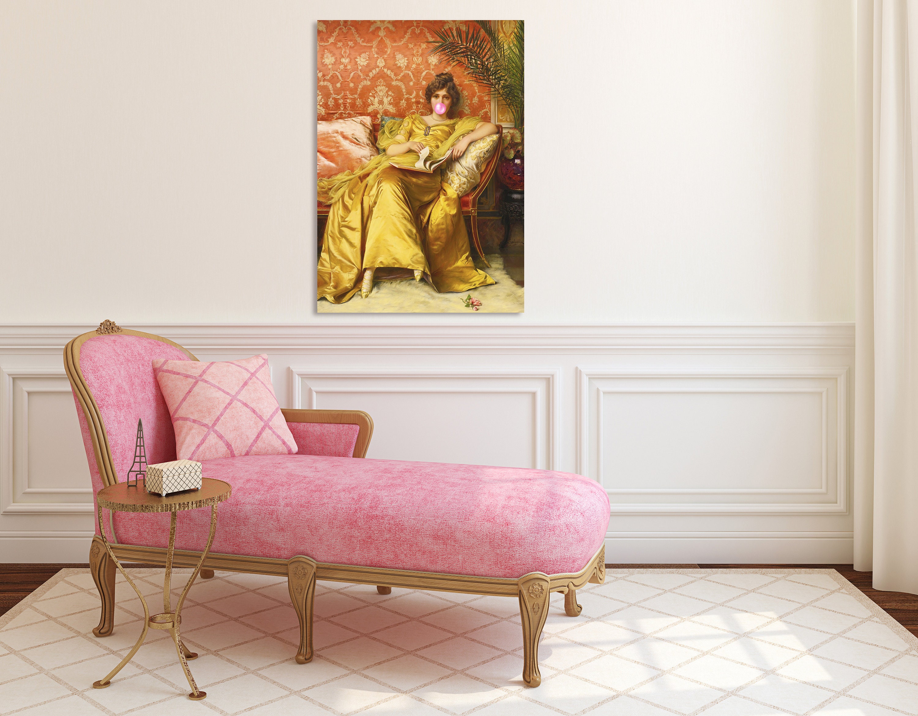 Reading Lady in Yellow Dress With Pink Bubble Gum Funny - Etsy