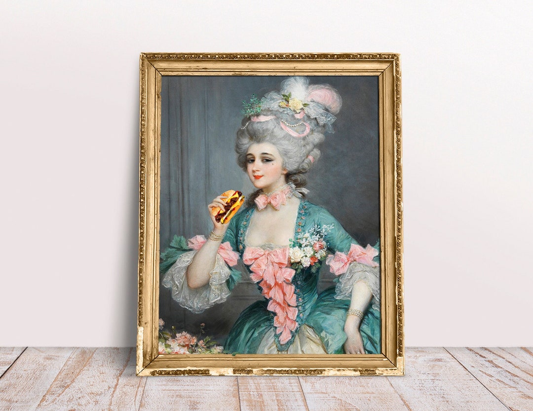 Elegant Lady With Cheese Burger Print, Funny Altered Art, Italian ...