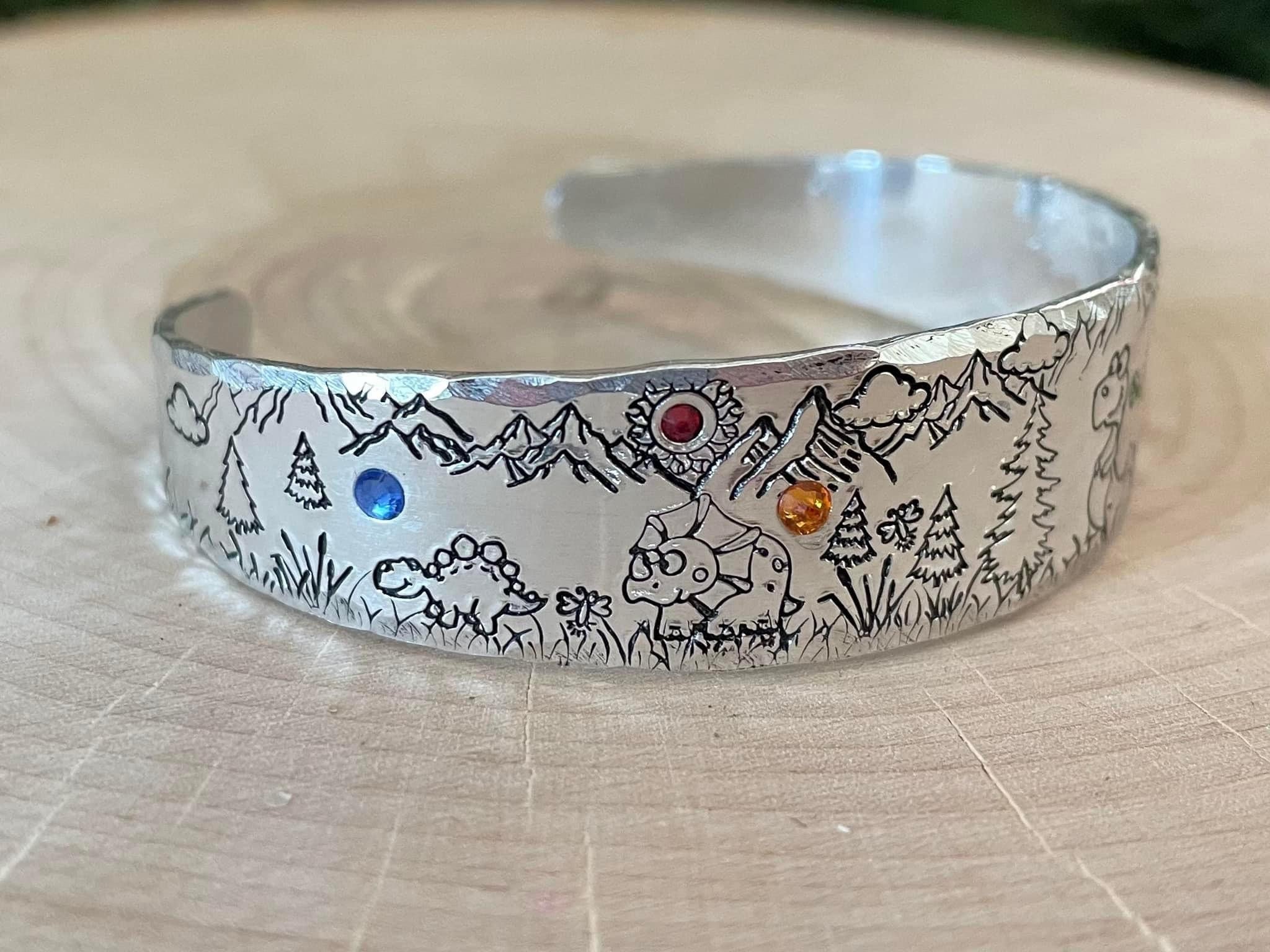 Cuff Bracelet, Dinosaur, T-rex, Triceratops, Stegosaurus, Magical Style ...