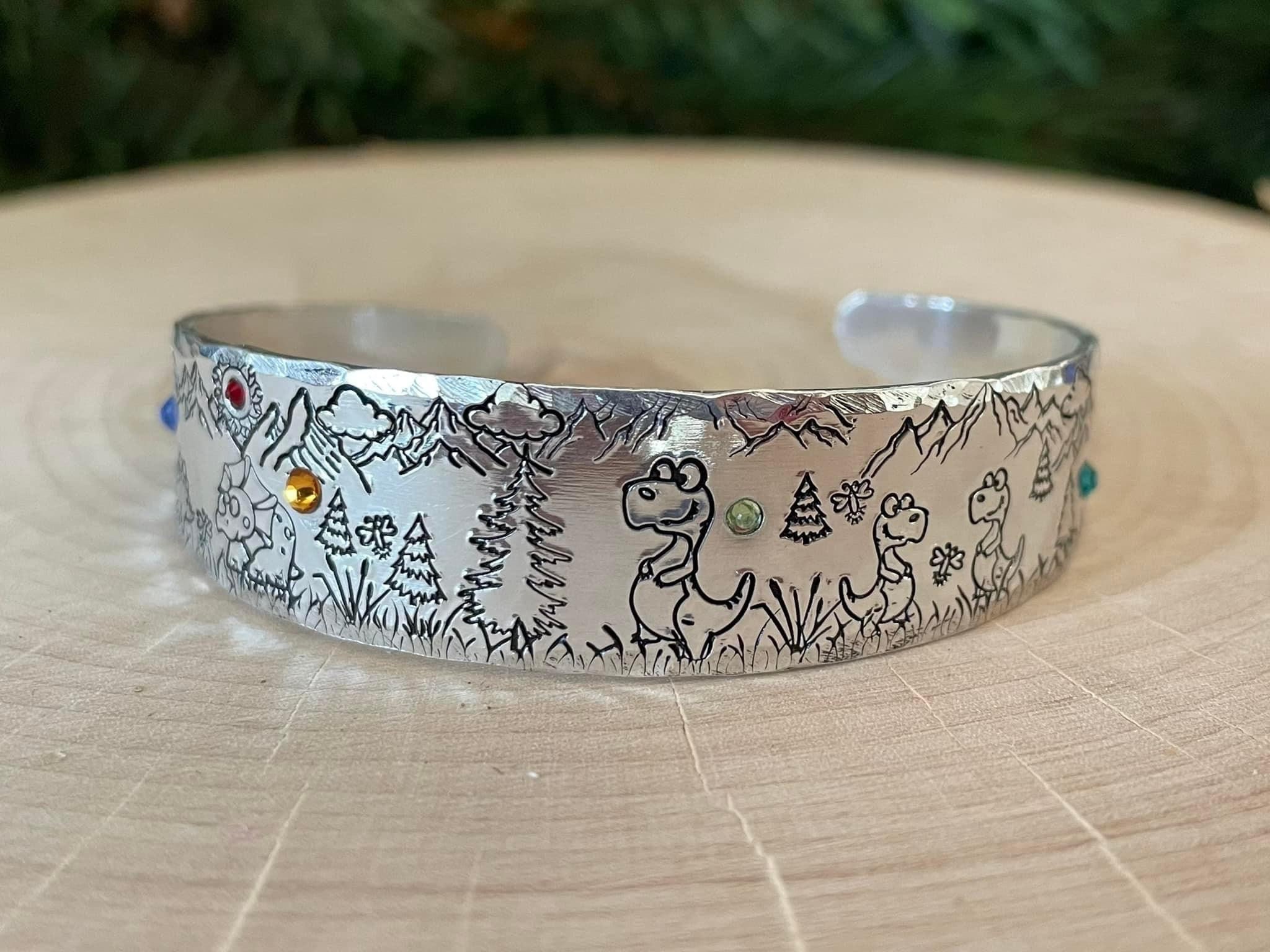 Cuff Bracelet, Dinosaur, T-rex, Triceratops, Stegosaurus, Magical Style ...