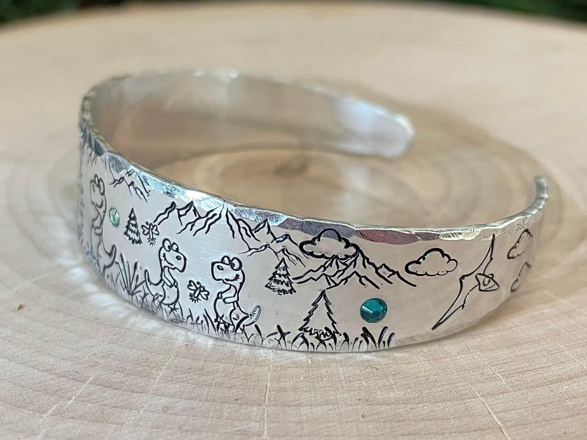 Cuff Bracelet, Dinosaur, T-rex, Triceratops, Stegosaurus, Magical Style ...