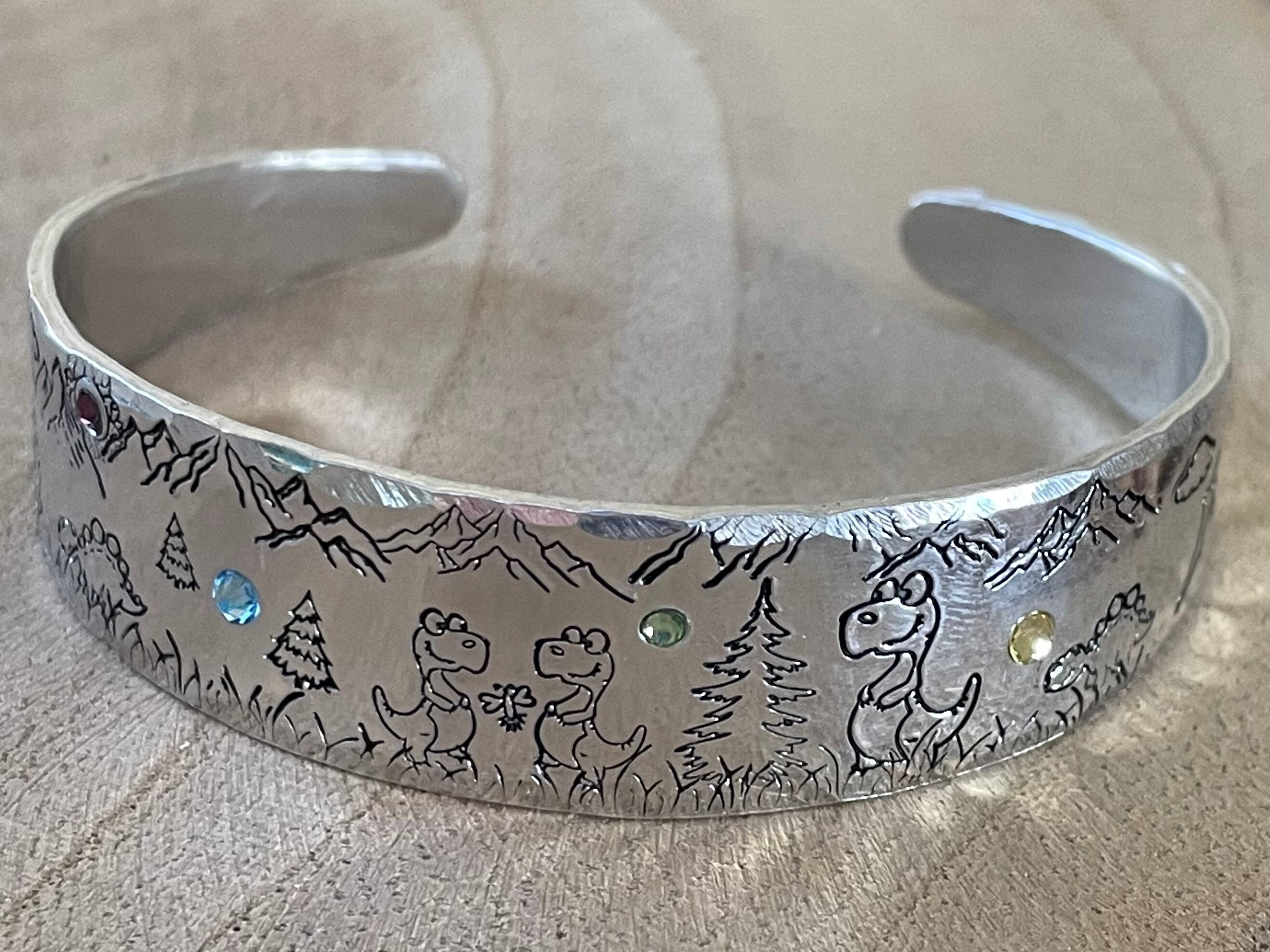 Cuff Bracelet, Dinosaur, T-rex, Triceratops, Stegosaurus, Magical Style ...