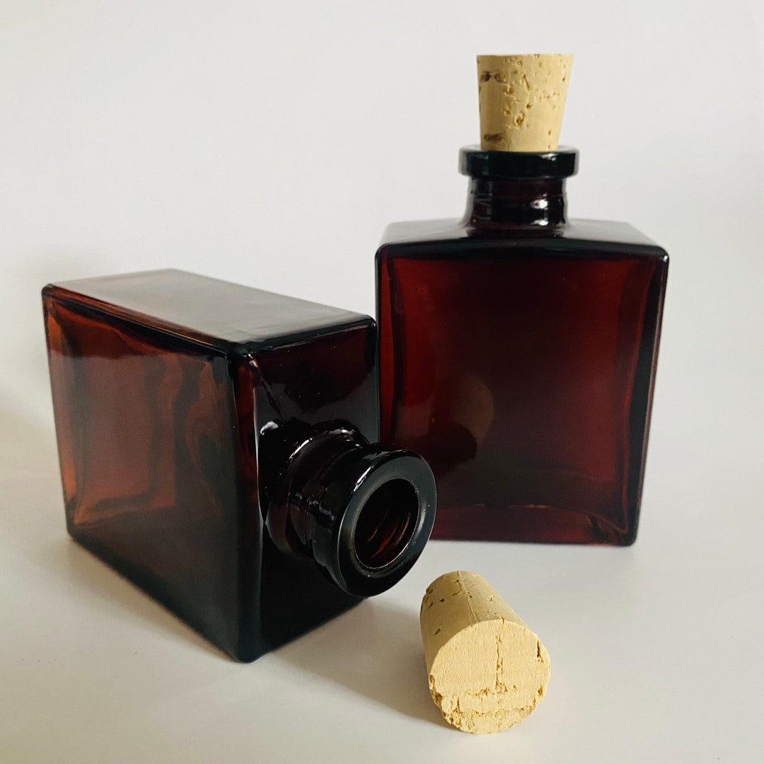 Square Amber Glass Bottles With Corks, 2 Piece Set, 5 Oz. - Etsy