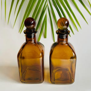 Square Amber Glass Bottles With Glass Ball Stopper, Set of 2 - Etsy