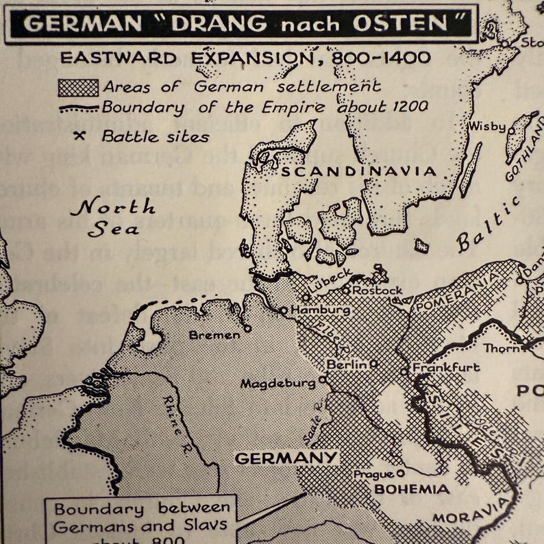 Vintage Map of German Eastward Expansion “drang Nach Osten” (800–1400 ...