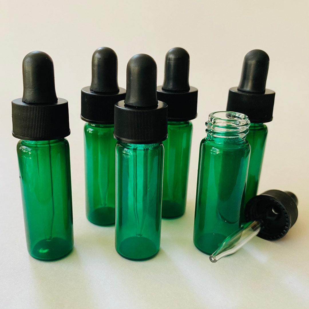 Green Glass Vials With Glass Dropper, Set of 6 - Etsy