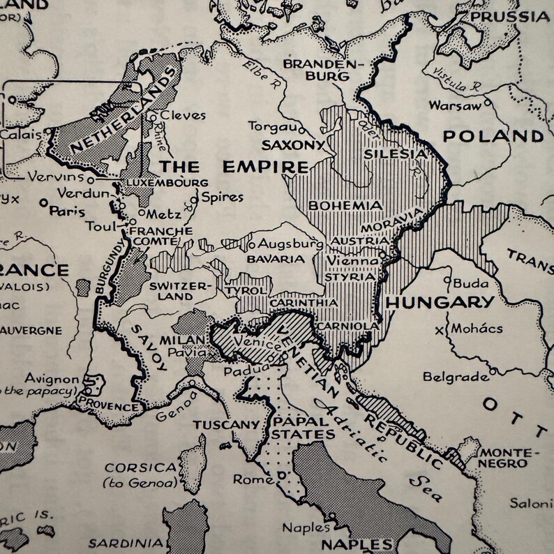 Vintage Map of Europe C. 1560 – Political Situation of Europe – 1955 ...