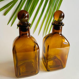 Square Amber Glass Bottles With Glass Ball Stopper, Set of 2 - Etsy