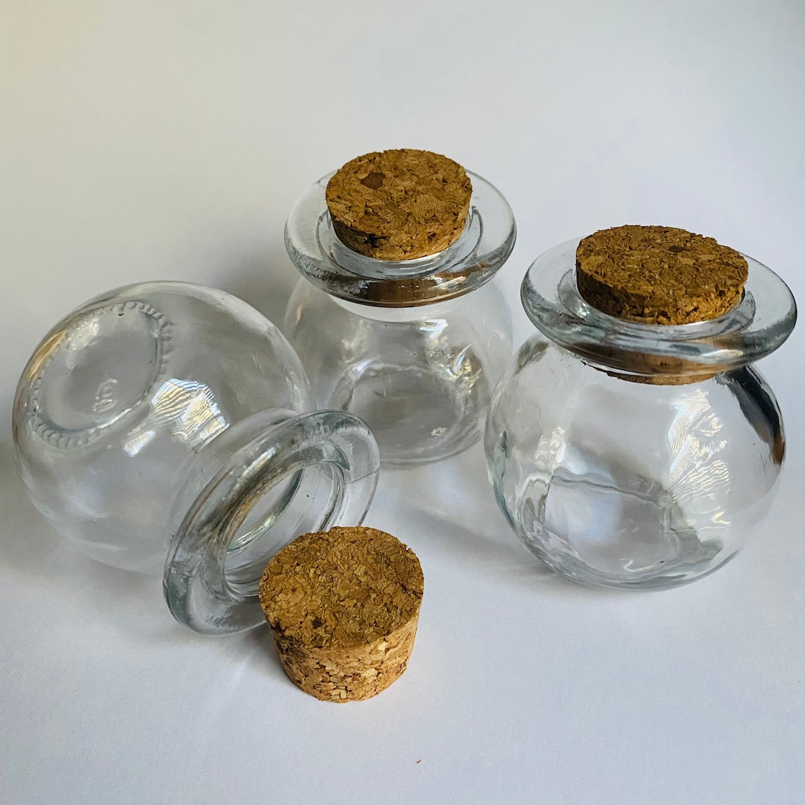 Mini Round Glass Bottles With Cork 3 Piece Set 2 Tall - Etsy