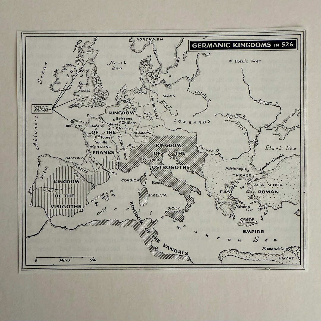 Vintage Map of Germanic Kingdoms in 526 A.D. – Post-roman Europe – 1955 ...
