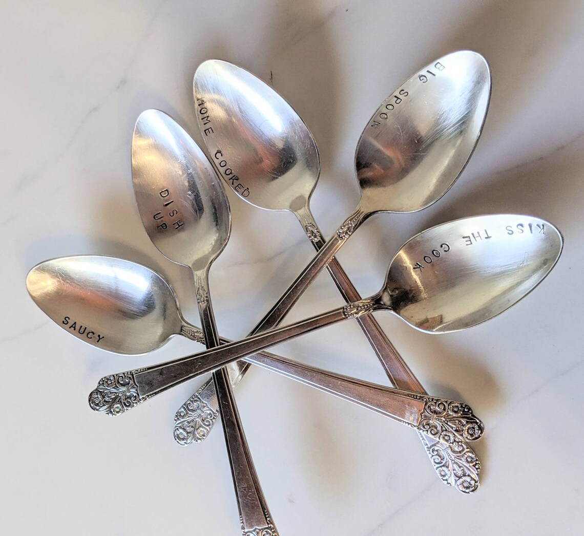 Handstamped Fun Sayings Flatware / 1940's silverware / - Etsy Nederland