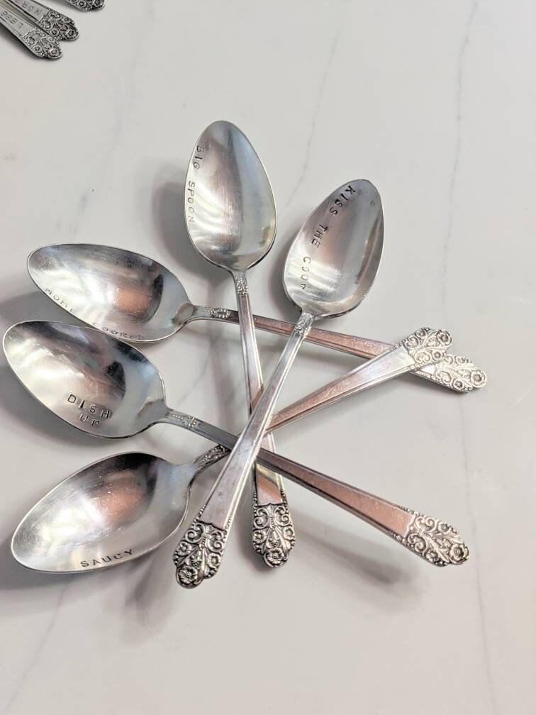 Handstamped Fun Sayings Flatware / 1940's silverware / - Etsy Nederland