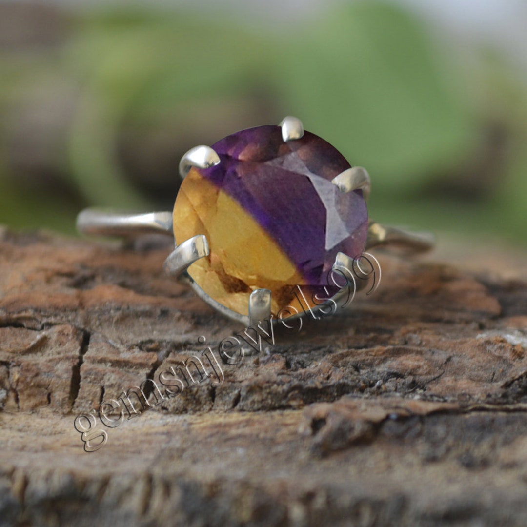 Round Ametrine Quartz 925 Sterling Silver Ring - Etsy