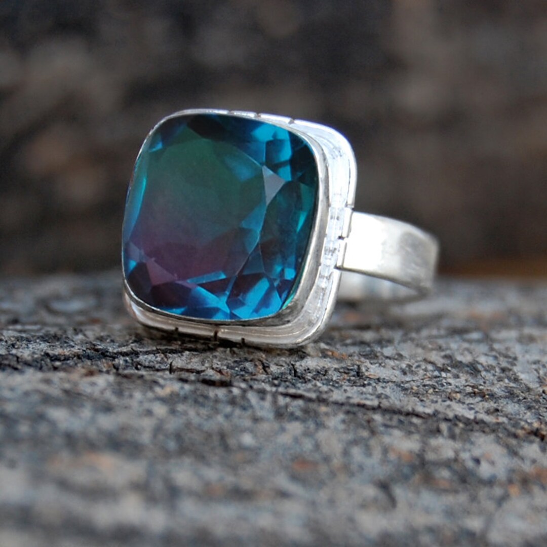 Cushion Dark Blue Alexandrite Quartz Ring: 925 Sterling Silver - Etsy