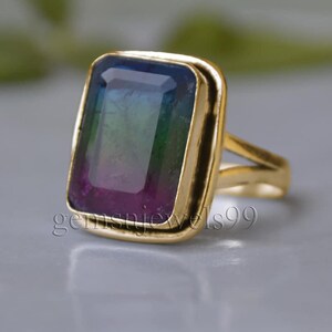 Mystic Fluorite Gemstone 925 Sterling Silver Ring, Cushion Cut Fluorite ...
