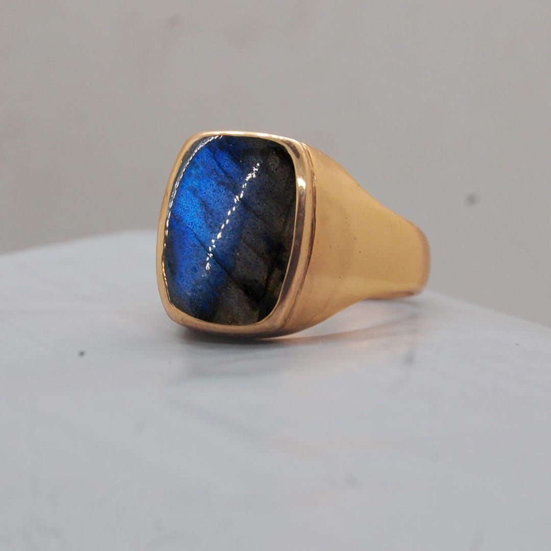 Labradorite Signet Ring: Northern Lights, 925 Sterling Silver, 18K Gold ...