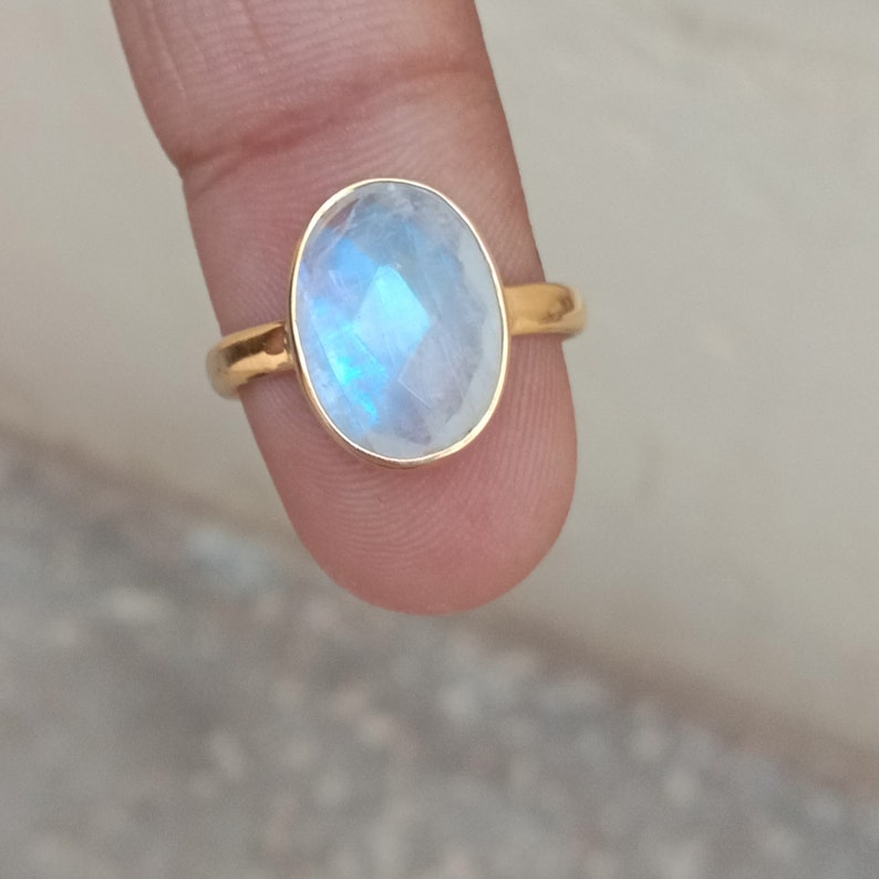Handmade Oval Rainbow Moonstone Ring: Sterling Silver, Gold Filled - Etsy