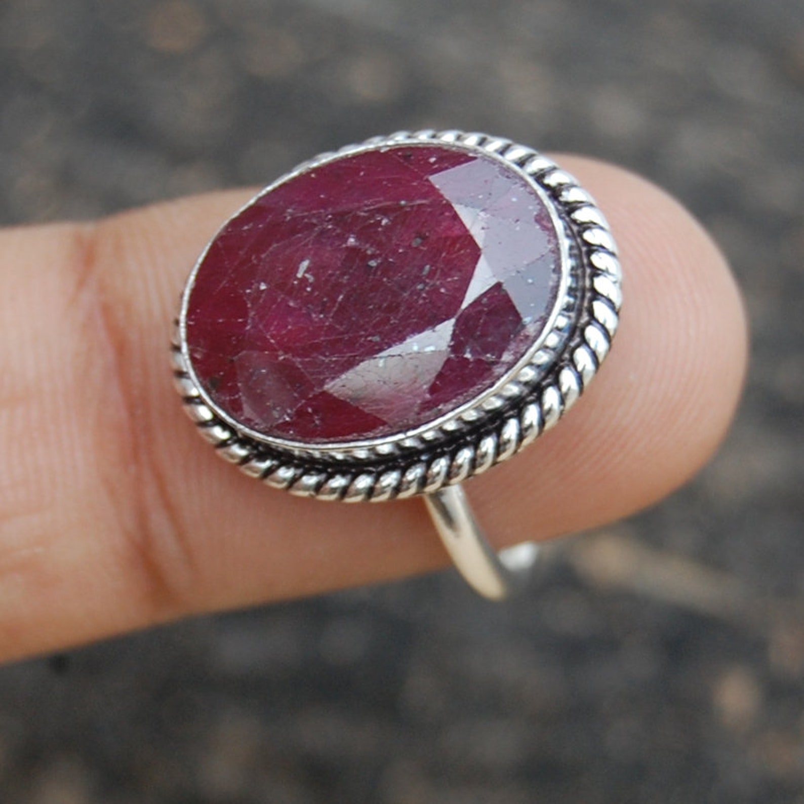 Natural Dark Red Raw Ruby Gemstone 925 Sterling Silver Ring / | Etsy
