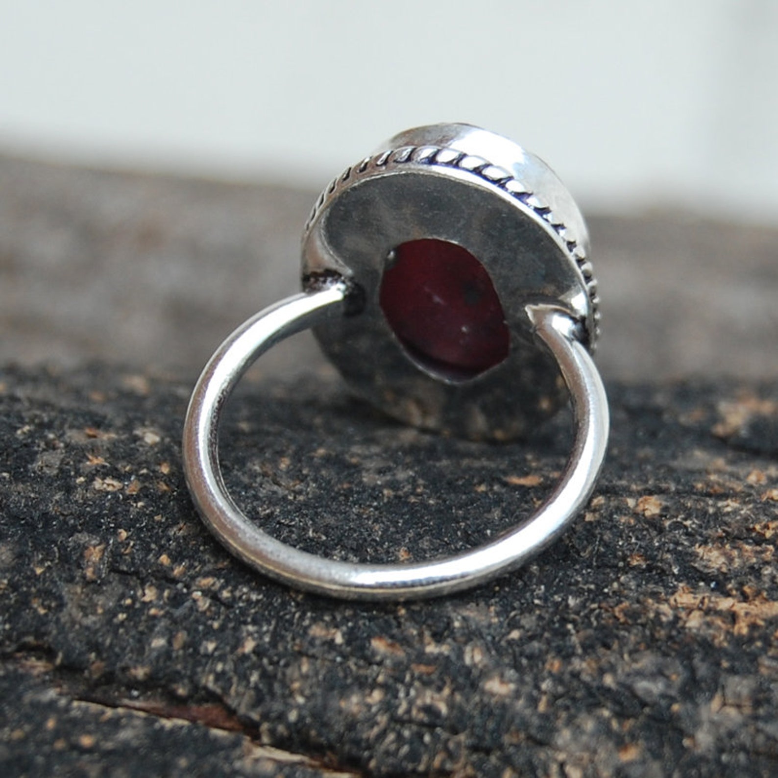 Natural Dark Red Raw Ruby Gemstone 925 Sterling Silver Ring / | Etsy