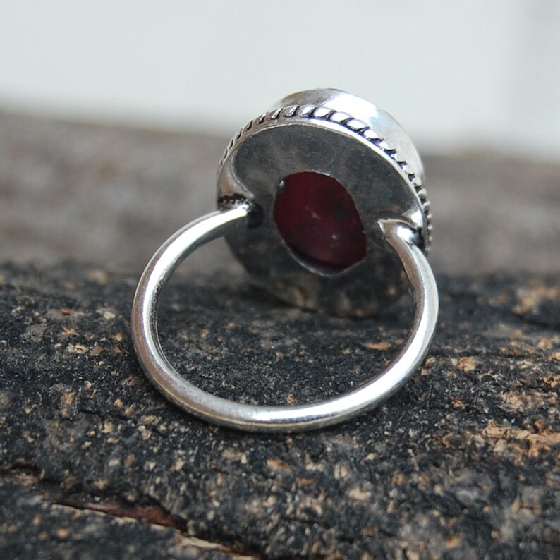 Natural Dark Red Raw Ruby Gemstone 925 Sterling Silver Ring / | Etsy