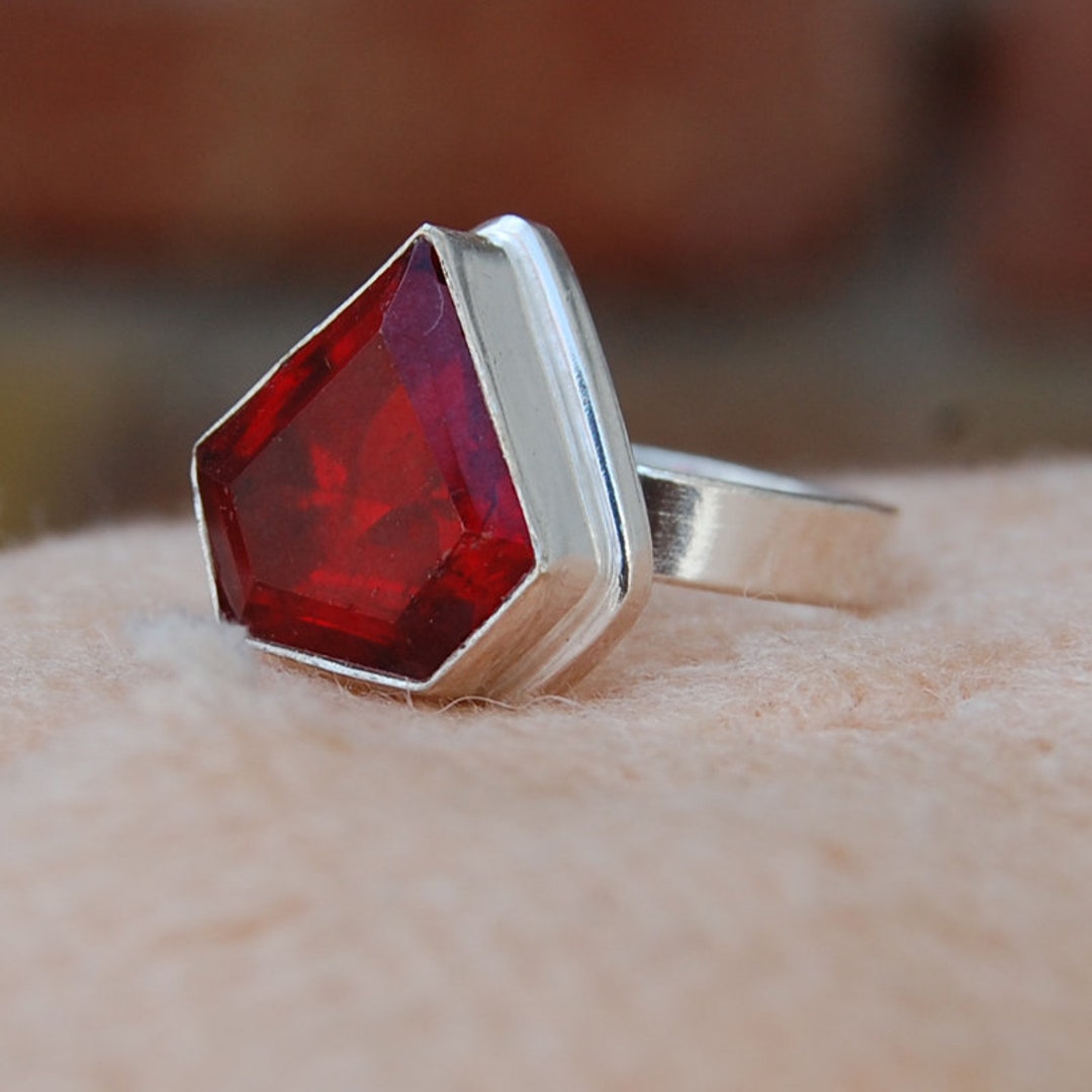 Five Corner Pentagon Red Garnet Quartz Sterling Silver Statement Ring ...