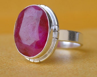 Dark Oval Faceted Red Ruby Gemstone 925 Sterling Silver Ring - Etsy