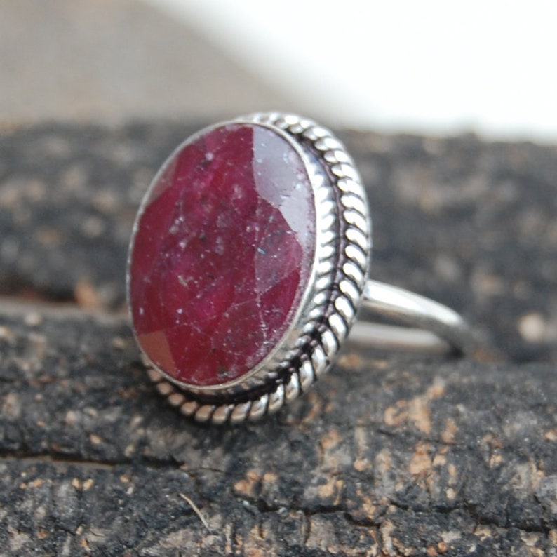 Natural Dark Red Raw Ruby Gemstone 925 Sterling Silver Ring / | Etsy