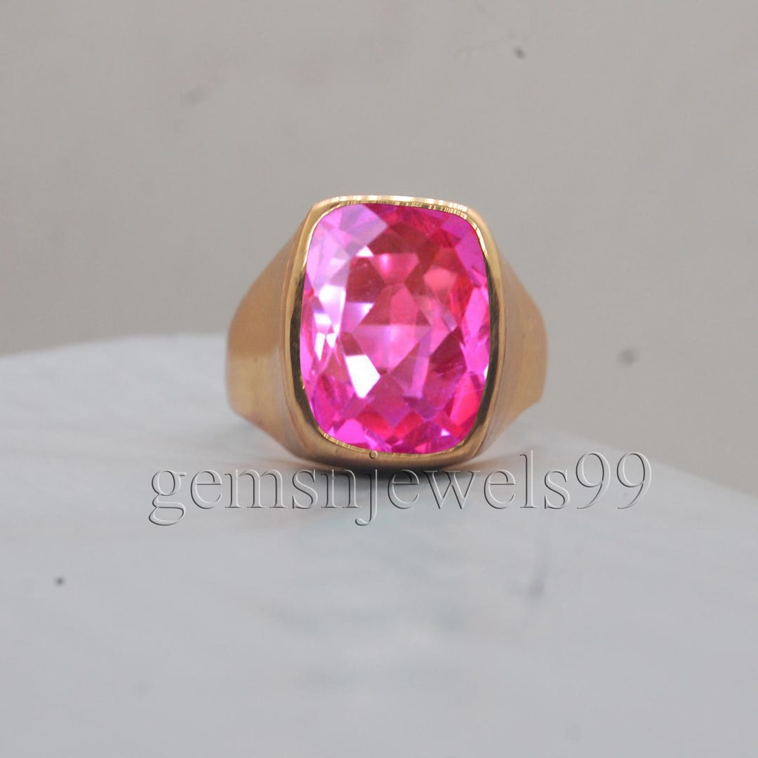 Dark Pink Spinel Quartz Gemstone 925 Sterling Silver Ring / 18K Yellow ...