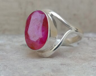 Huge Oval Faceted Red Ruby Gemstone 925 Sterling Silver Ring - Etsy