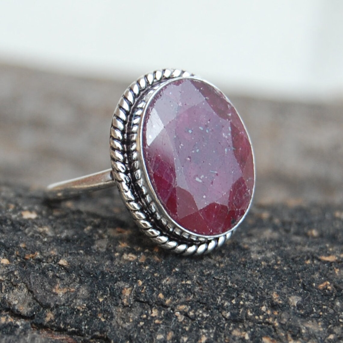 Natural Dark Red Raw Ruby Gemstone 925 Sterling Silver Ring / | Etsy