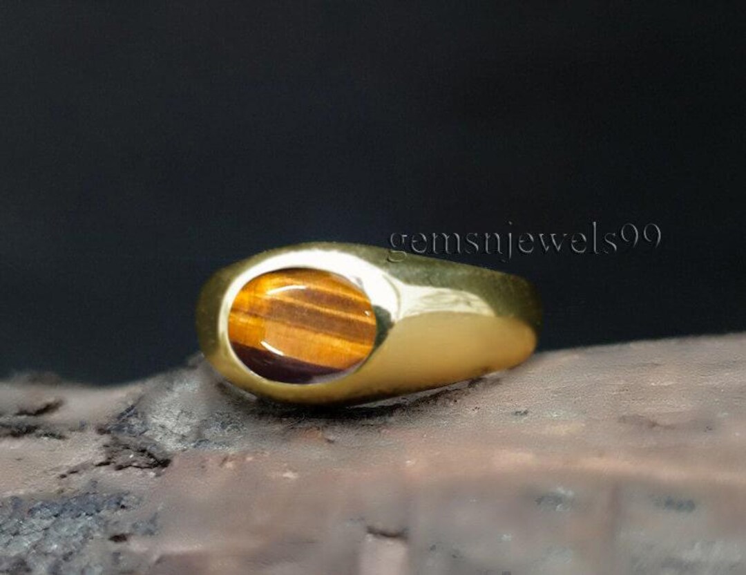 Tiger Eye Signet Ring: 925 Sterling Silver, 18K Gold Filled - Etsy