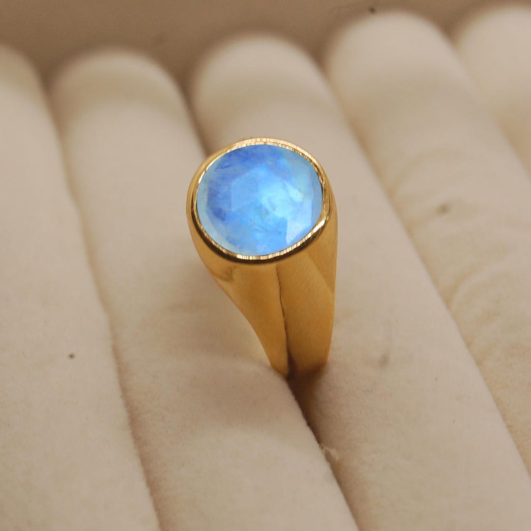 Rose Cut Moonstone Signet Ring: 18K Gold Filled Sterling Silver - Etsy