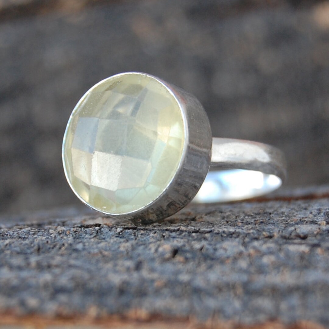 Round Rose Cut Green Gold Gemstone 925 Sterling Silver Ring / - Etsy