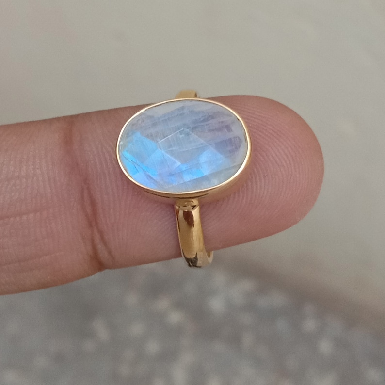 Handmade Oval Rainbow Moonstone Ring: Sterling Silver, Gold Filled - Etsy