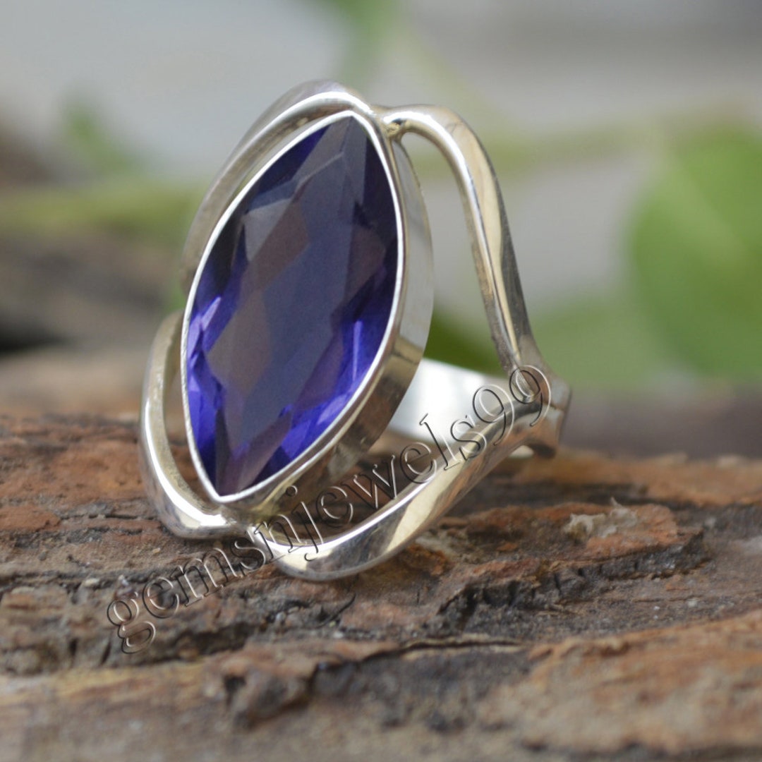 Marquise Blue Iolite Quartz Gemstone 925 Sterling Silver Ring ...
