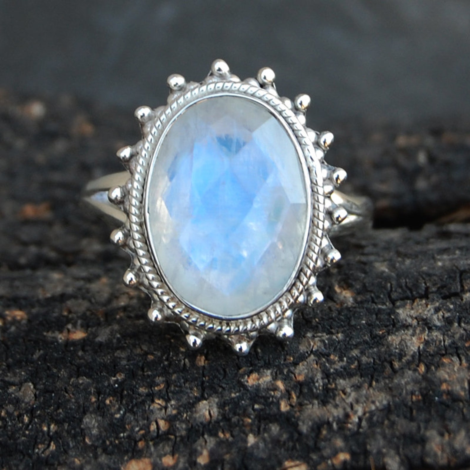 Blue Fire Oval Faceted Rainbow Moonstone 925 Sterling Silver - Etsy