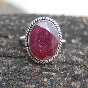 Natural Dark Red Raw Ruby Gemstone 925 Sterling Silver Ring / - Etsy