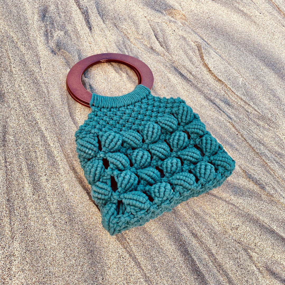 Evergreen Macrame Handbag With Wooden Handles - Etsy