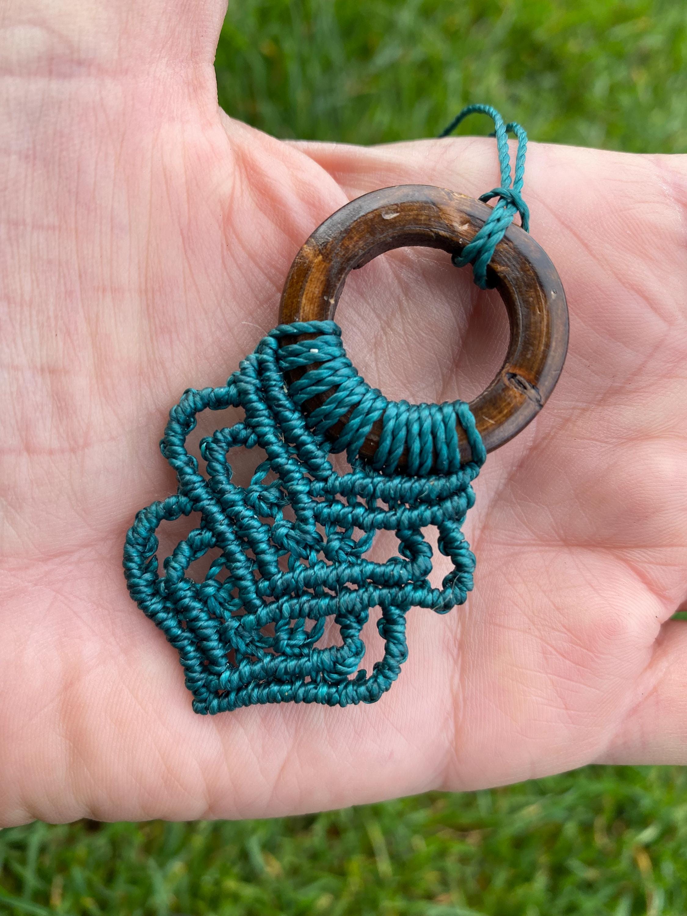 Boho Macrame Necklace With Natural Wood Ring | Handmade, Rustic ...