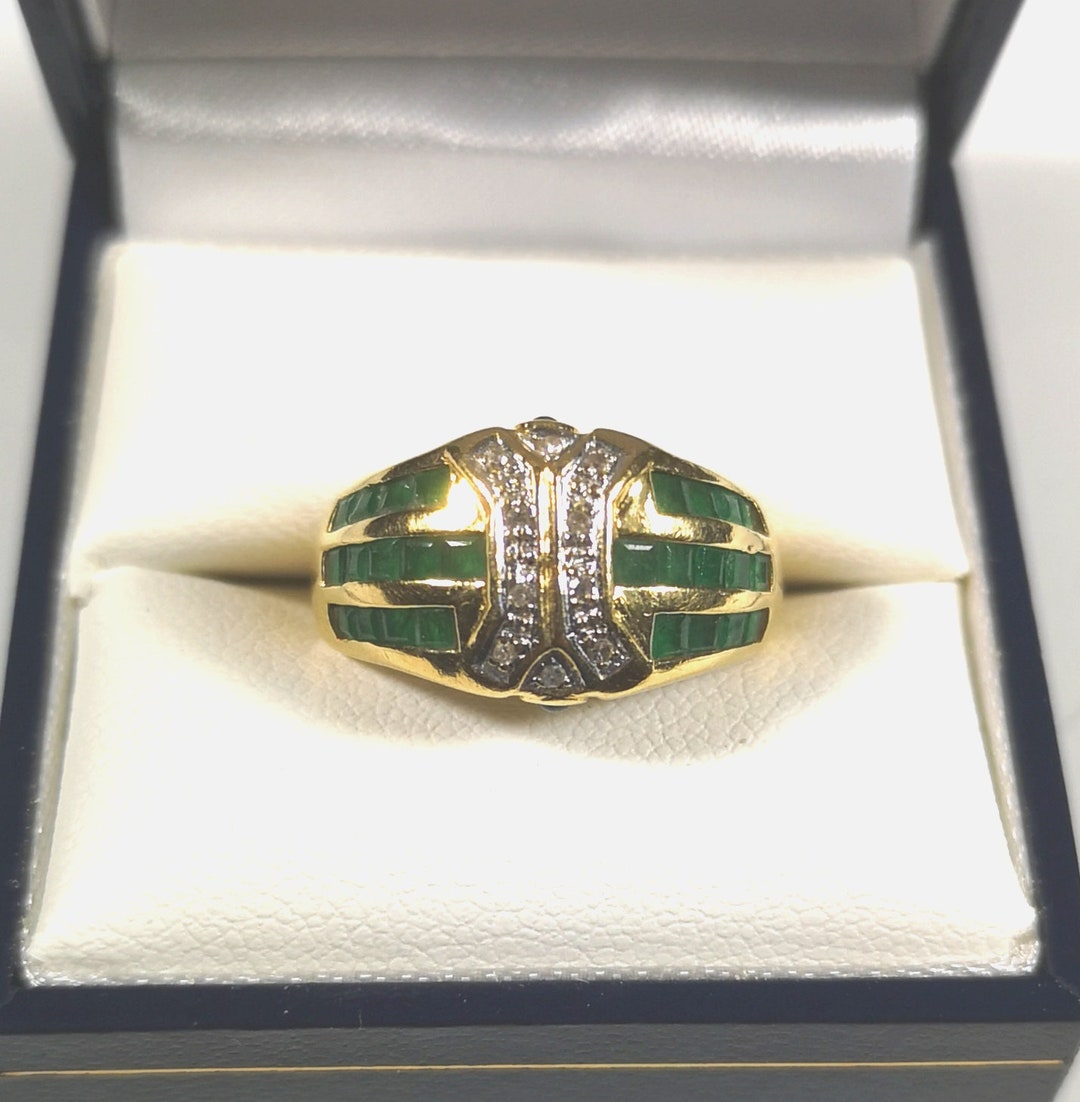 Vintage 18K Gold Emerald and Diamond Cartier Style Ring Ca 1980 - Etsy