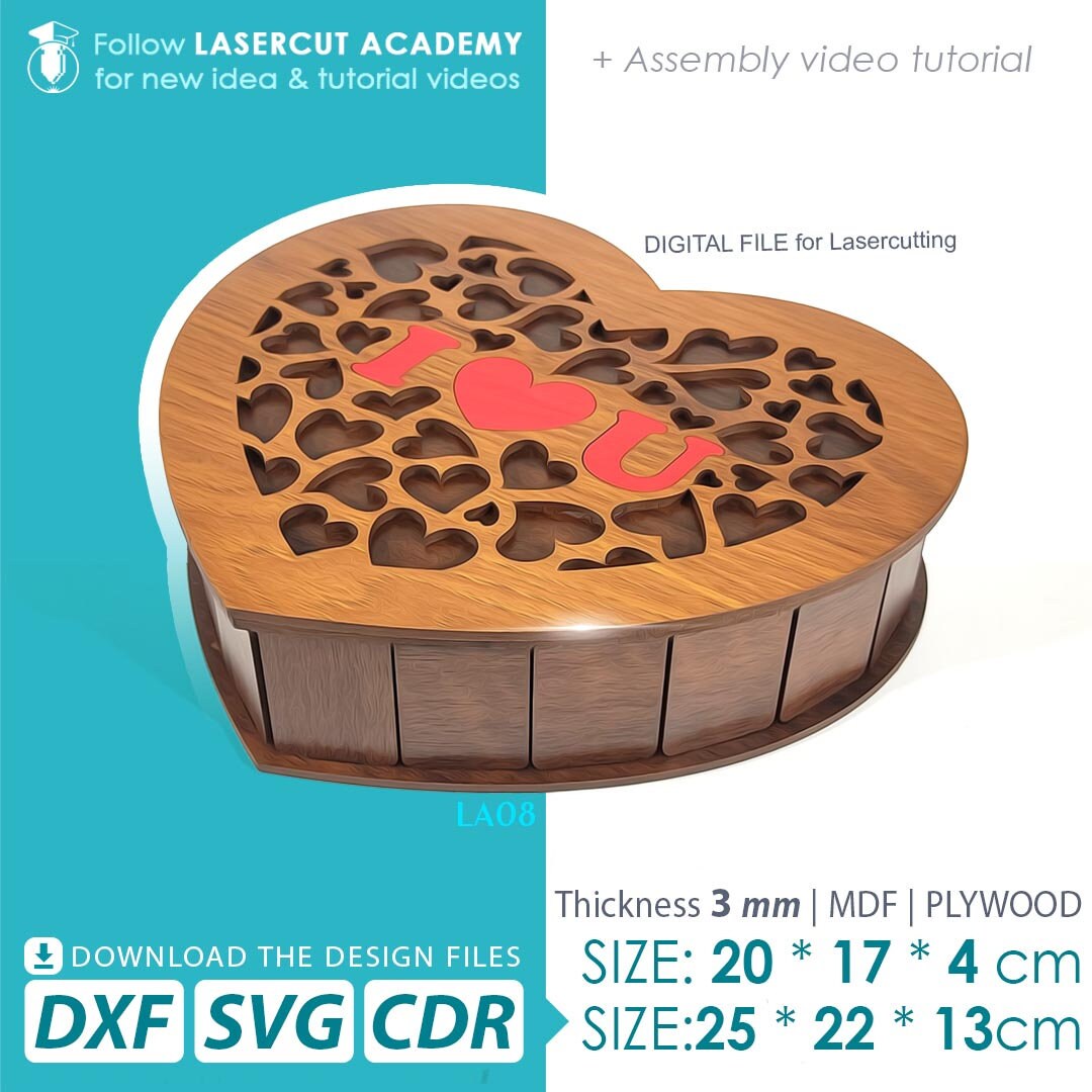 Laser Cut Box Shaped Heart File for Laser Cutting ( 2 Sizes )– Cdr, Dxf ...