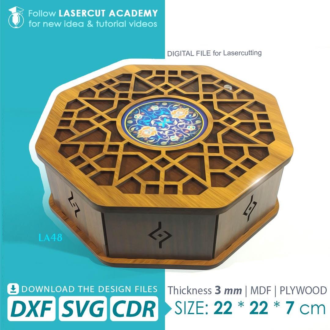 Laser Cut Box File - Octagonal Box Design for Laser Cutting - Dxf, Svg ...