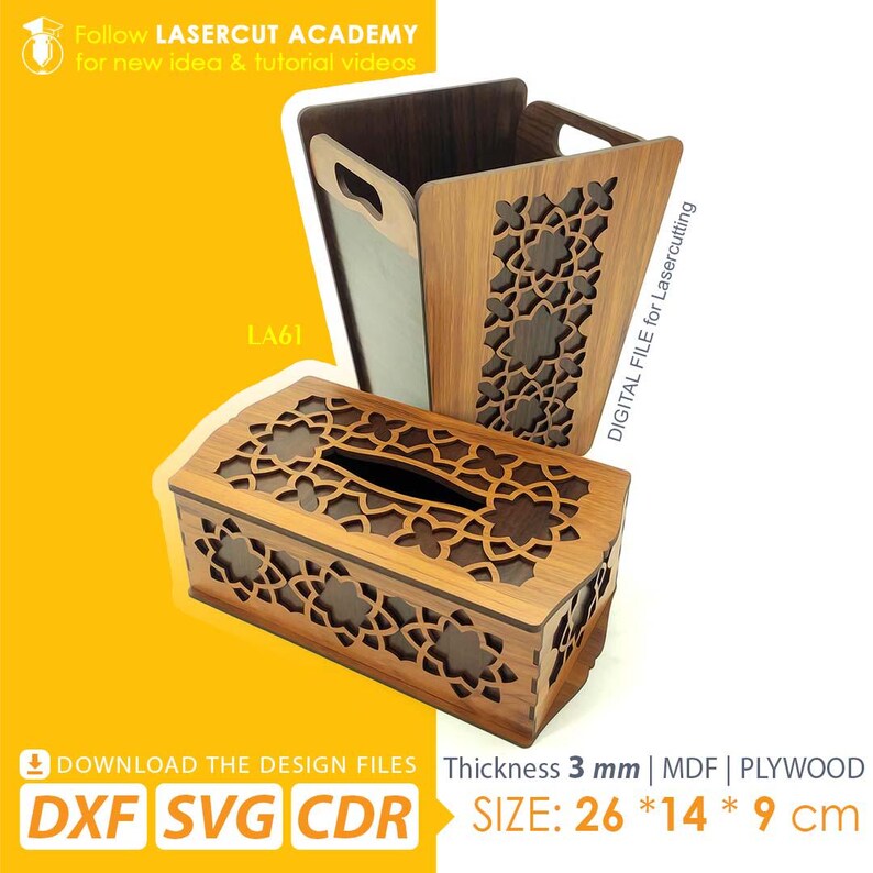Laser Cut Tissue Box and Trash Bin – Cdr, Dxf, Pdf, Svg Formats for ...