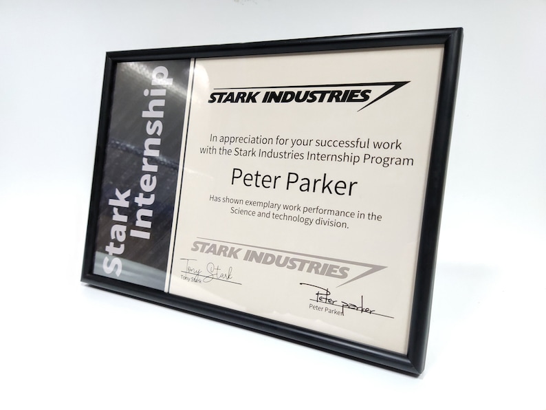 Custom Stark Internship Certificate Stark Industries Spiderman ...
