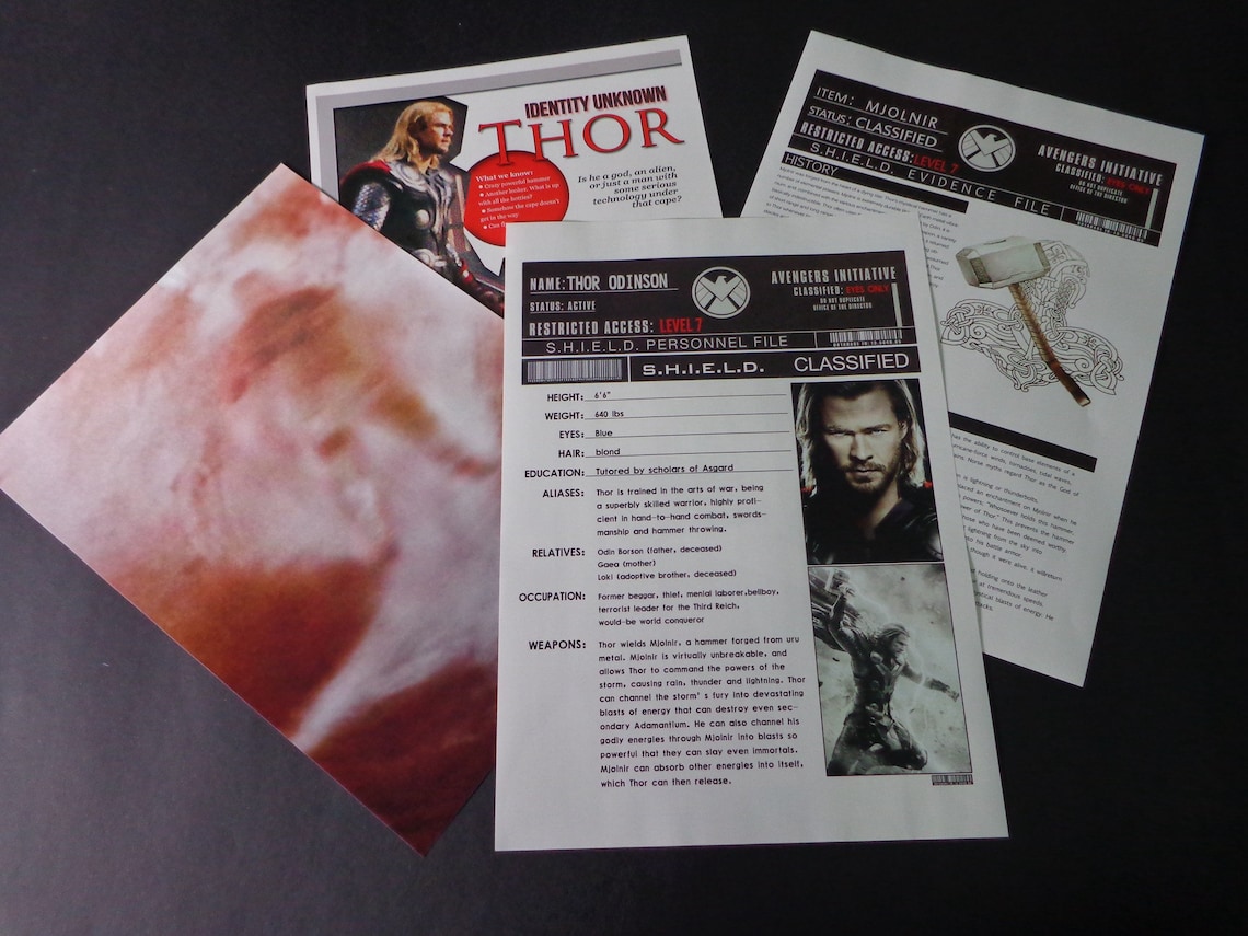 Thor File Mjolnir S.H.I.E.L.D. Secret Files Paper Props Movie Props - Etsy