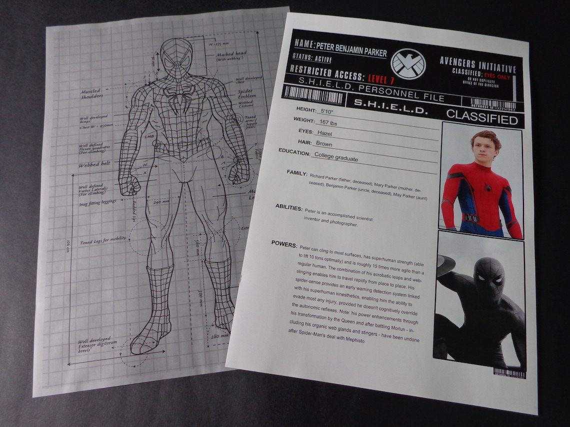 Spiderman File Peter Parker S.H.I.E.L.D. Folder Secret Paper Props ...