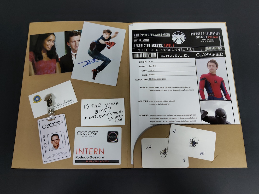Spiderman File Peter Parker S.H.I.E.L.D. Folder Secret Paper Props ...