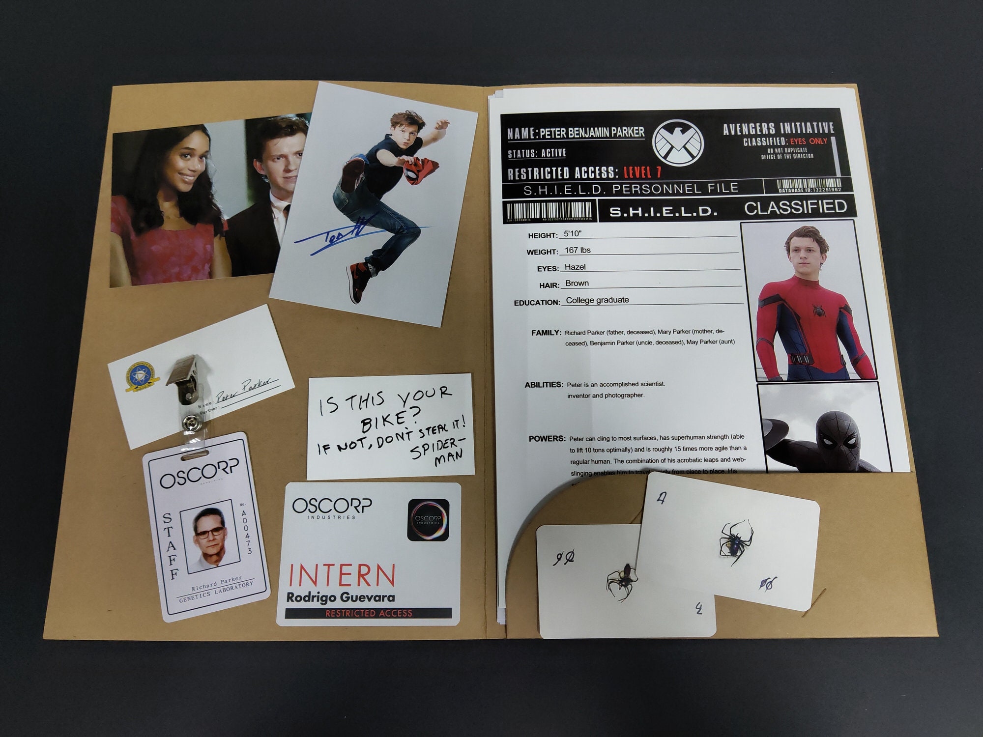 Spiderman File Peter Parker S.H.I.E.L.D. Folder Secret Paper Props ...
